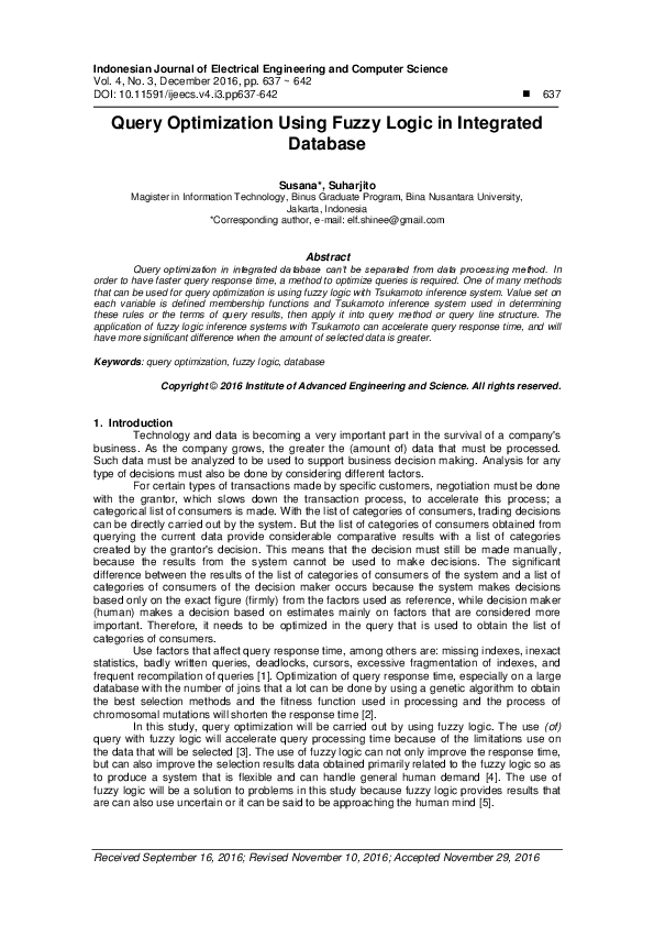 (PDF) Query Optimization Using Fuzzy Logic in Integrated Database
