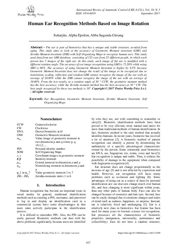 (PDF) Human Ear Recognition Methods Based on Image Rotation