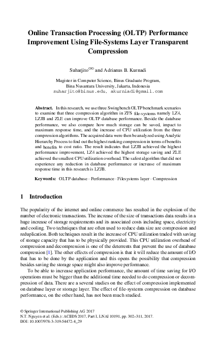 Pdf Online Transaction Processing Oltp Performance Improvement Using File Systems Layer