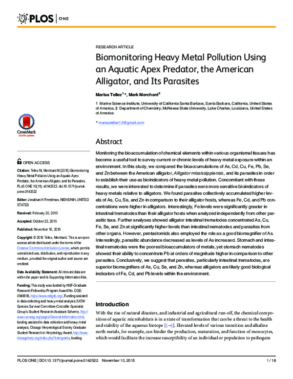 (PDF) Biomonitoring Heavy Metal Pollution Using an Aquatic Apex ...