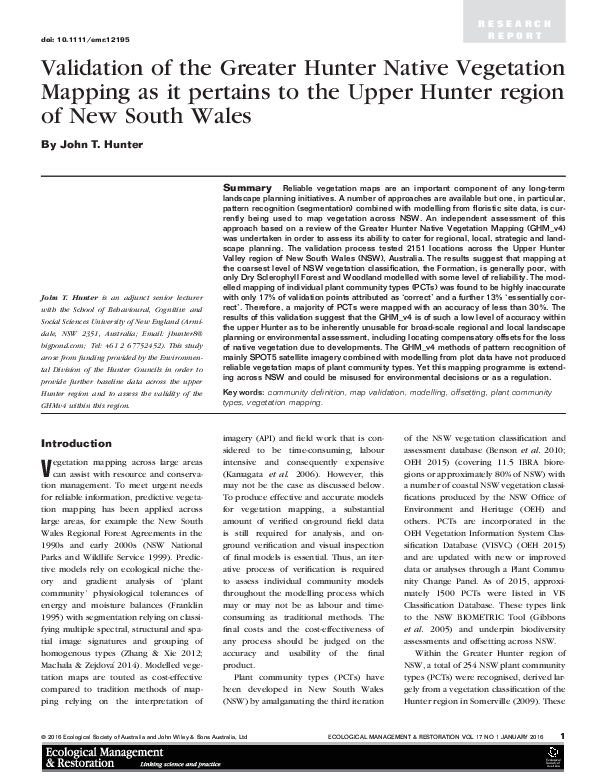 (PDF) Validation of the Greater Hunter Native Vegetation Mapping as it ...