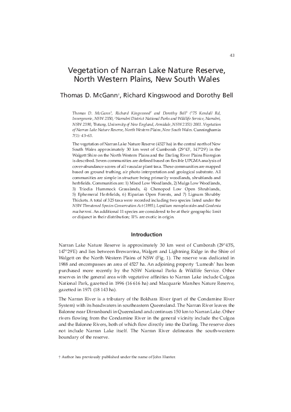 (PDF) Vegetation of Narran Lake Nature Reserve, North Western Plains ...