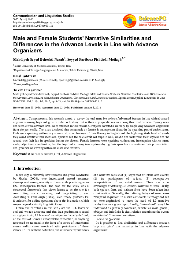 (PDF) Male and Female Students' Narrative Similarities and Differences ...