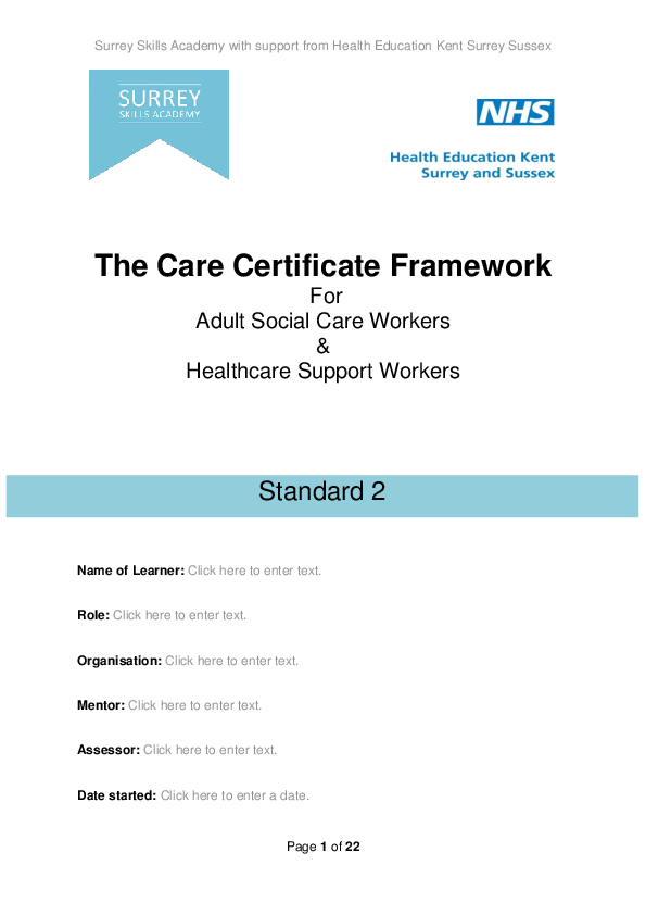 (DOC) The Care Certificate Framework Standard 2