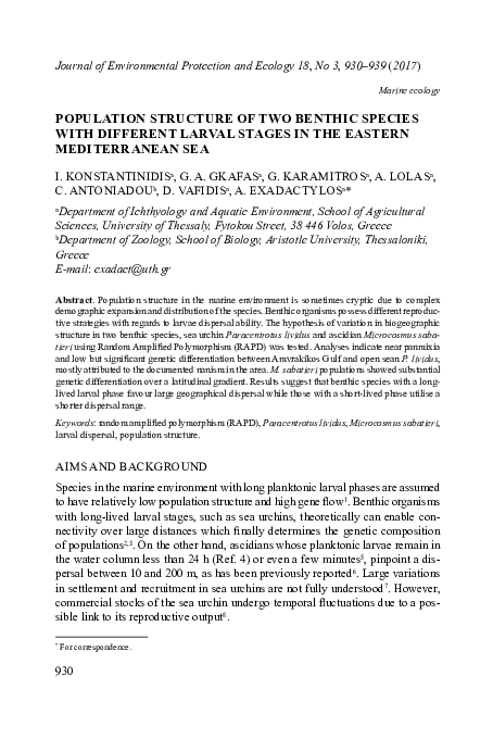 (PDF) Population structure of two benthic species with different larval stages in the eastern ...