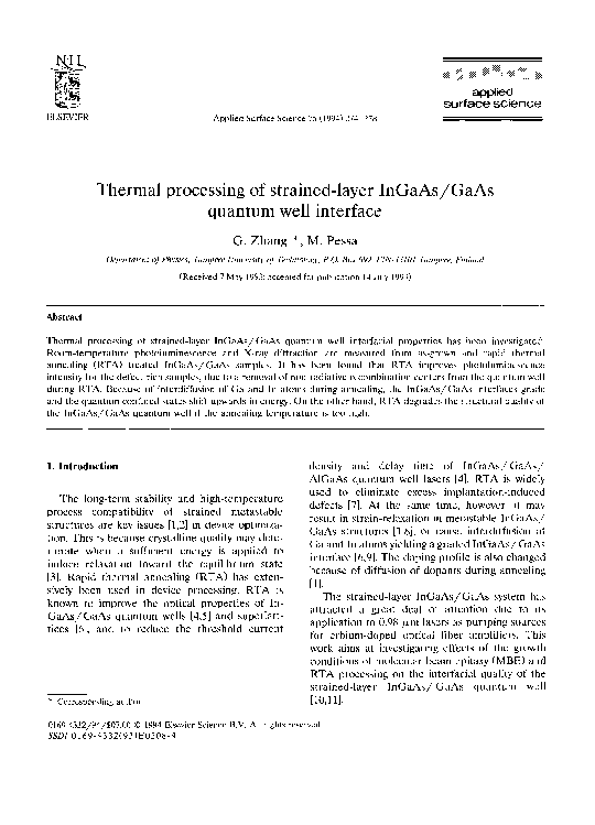 (PDF) Thermal processing of strained-layer InGaAs/GaAs quantum well interface