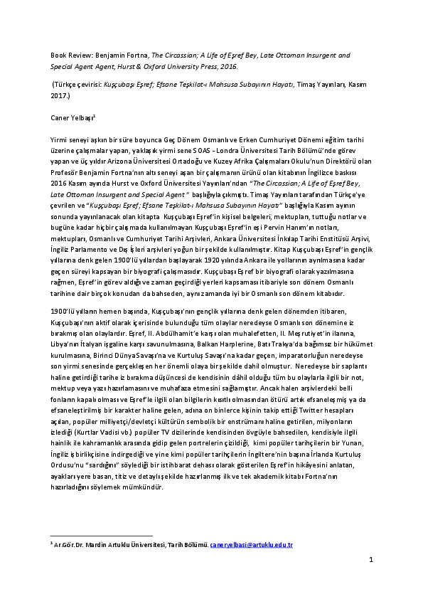 (PDF) Kitap Değerlendirme: Benjamin Fortna, The Circassian, A Life of ...