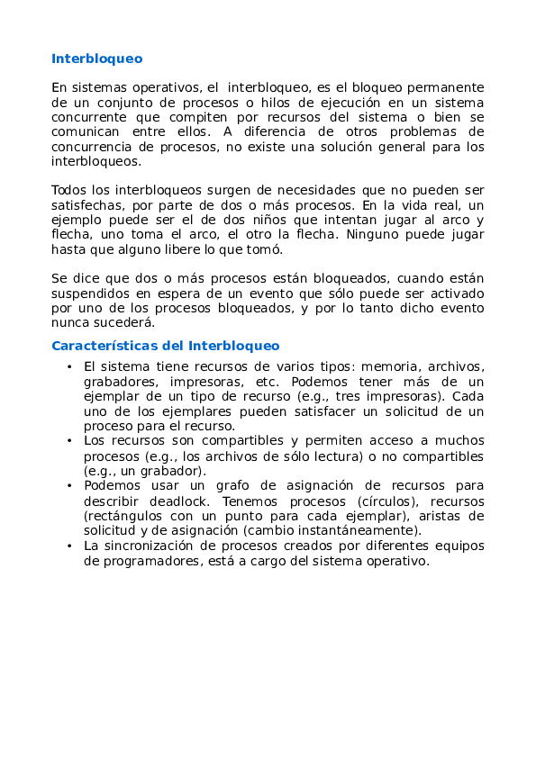 Interbloqueo de Sistemas Operativos