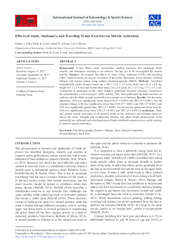 (PDF) Effects of Static, Stationary, and Traveling Trunk Exercises on ...
