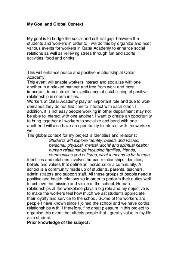 (DOC) My Goal and Global Context