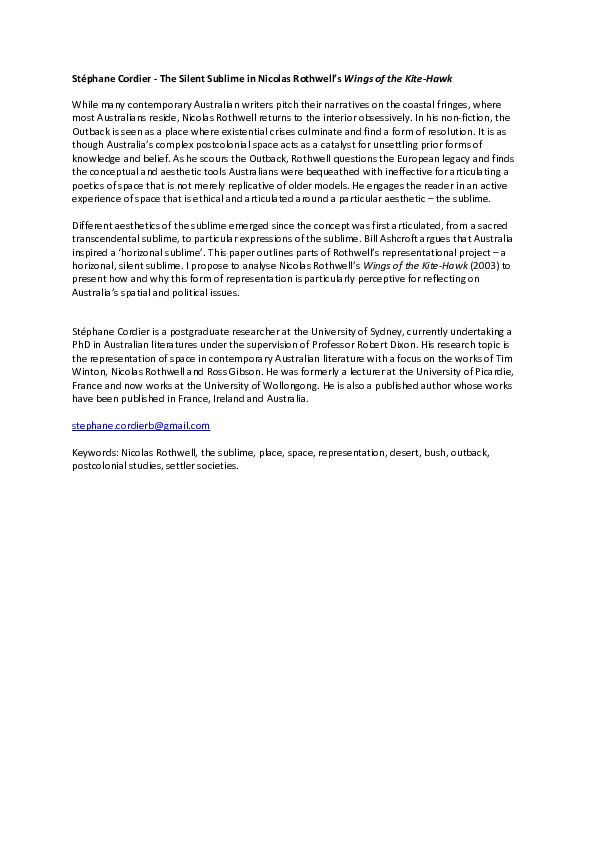 (DOC) The Silent Sublime in Nicolas Rothwell's "Wings of the Kite-Hawk"
