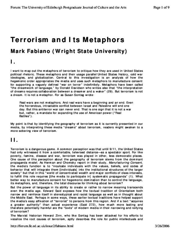 (PDF) Terrorism and Its Metaphors
