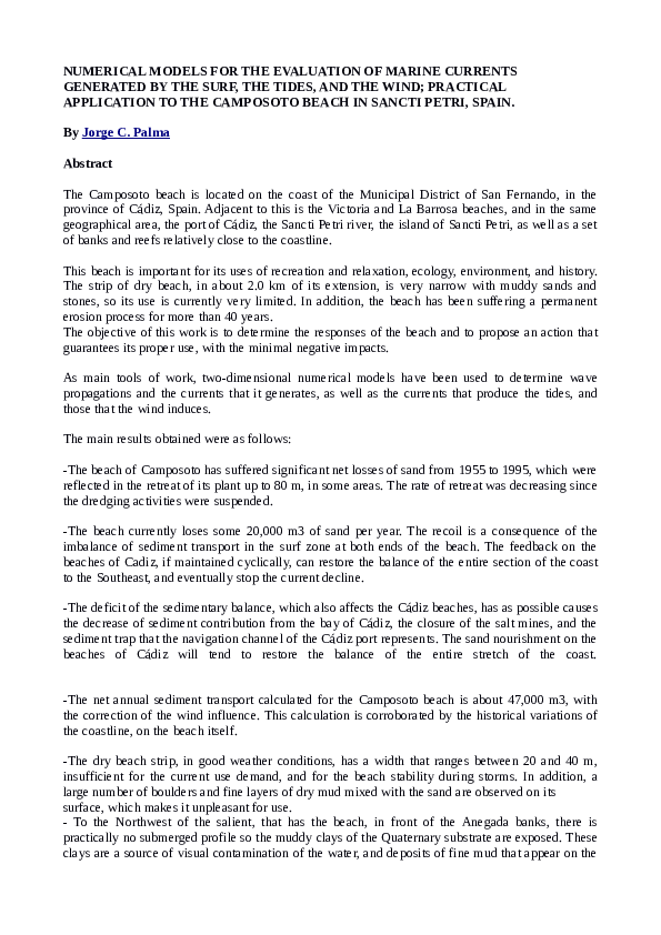Pdf Numerical Models For The Evaluation Of Marine Currents Generated By The Surf The Tides