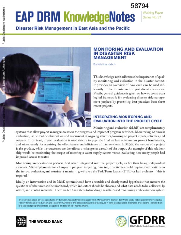 (PDF) Monitoring and Evaluation in disastEr risk ManagEMEnt disaster ...