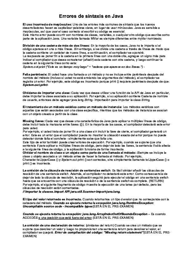 (PDF) Errores de sintaxis en Java (PDF) Errores de sintaxis en Java