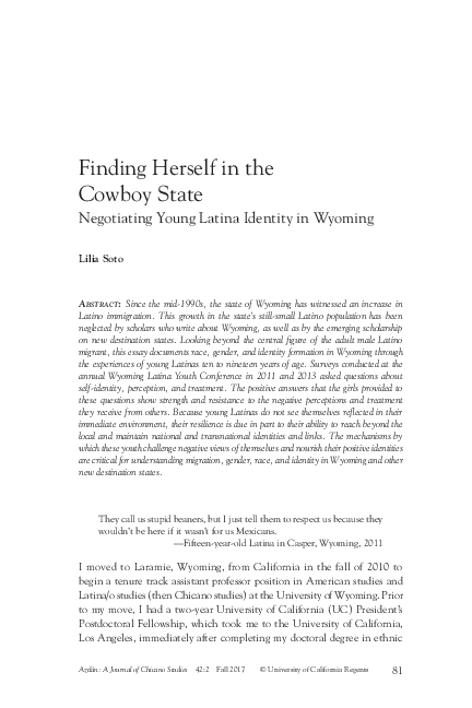 (PDF) Finding Herself in the Cowboy State Negotiating Young Latina ...