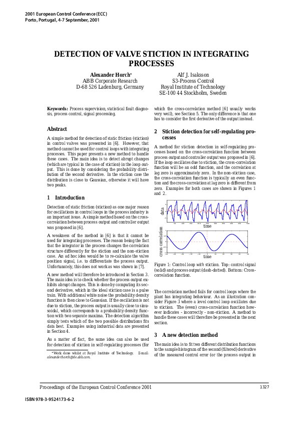 (PDF) DETECTION OF VALVE STICTION IN INTEGRATING PROCESSES