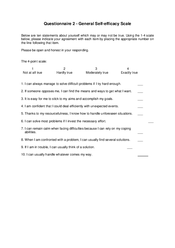 (PDF) Questionnaire 2 -General Self-efficacy Scale