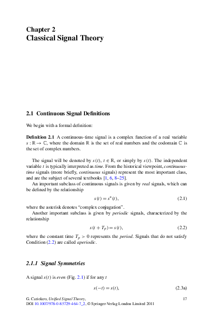 (PDF) Classical Signal Theory 2.1 Continuous Signal Definitions