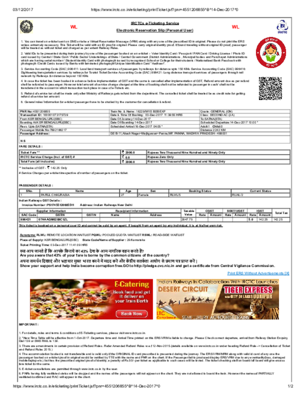 (PDF) WL Electronic Reservation Slip (Personal User