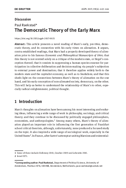 (PDF) The Democratic Theory of the Early Marx