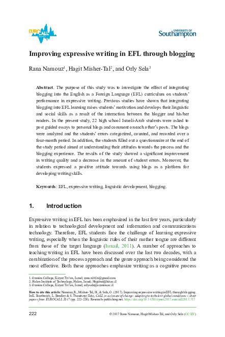 (PDF) Improving expressive writing in EFL through blogging
