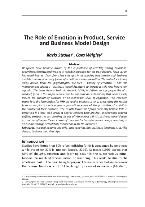 (PDF) The Role of Emotion in Product, Service and Business Model Design