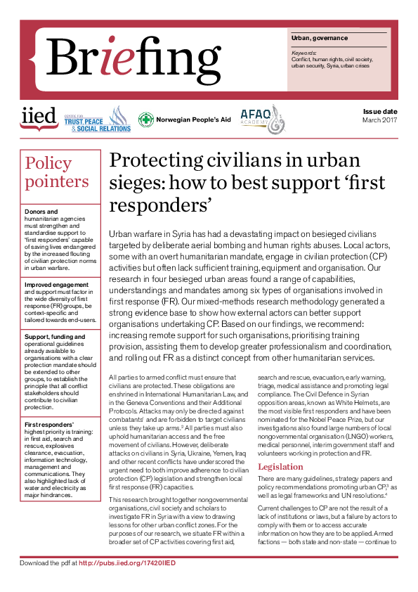 (PDF) Protecting civilians in urban sieges: how to best support ‘first ...