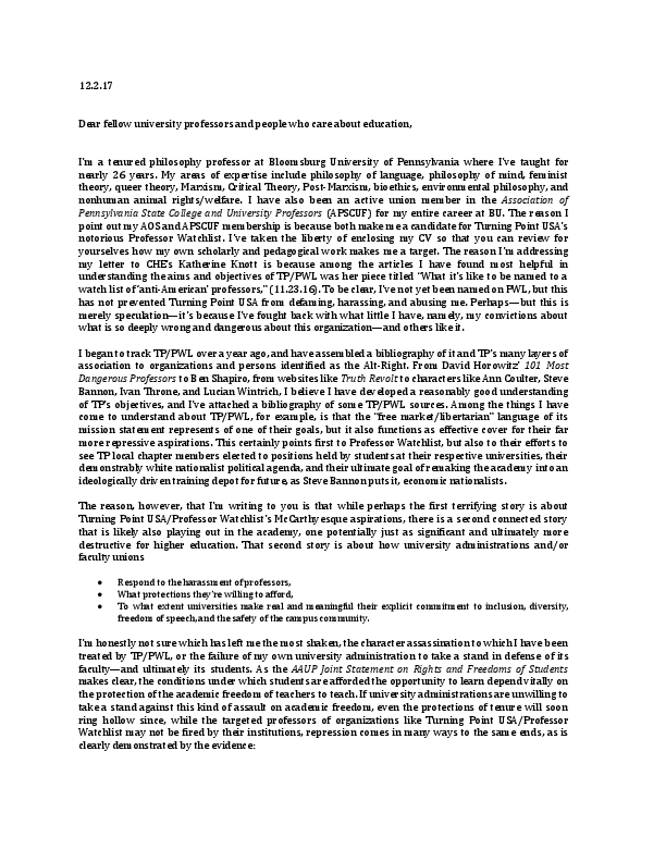 (DOC) Letter to My Colleagues Concerning Turning Point USA and ...