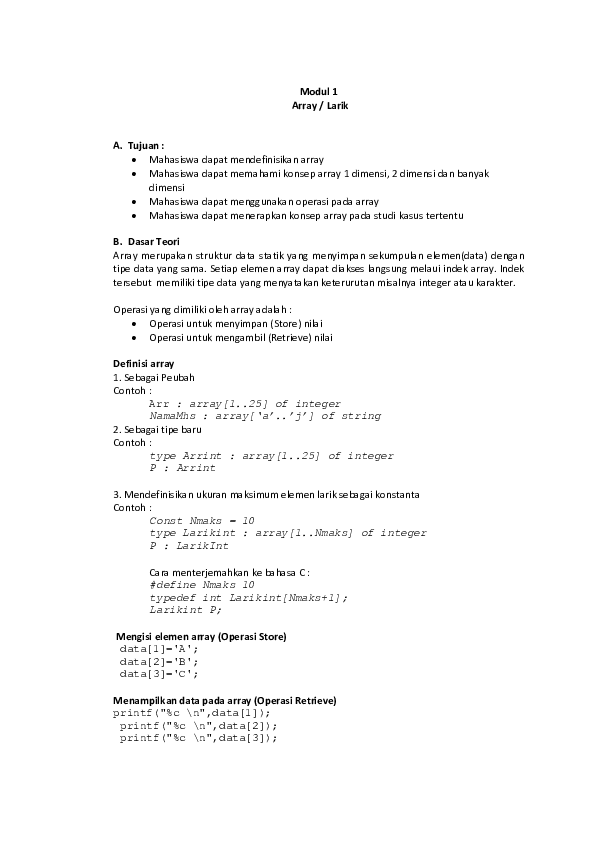 (DOC) Modul 1 Array / Larik