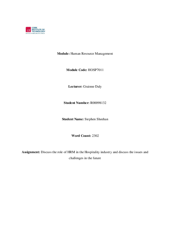 (DOC) Module: Human Resource Management Module Code: HOSP7011