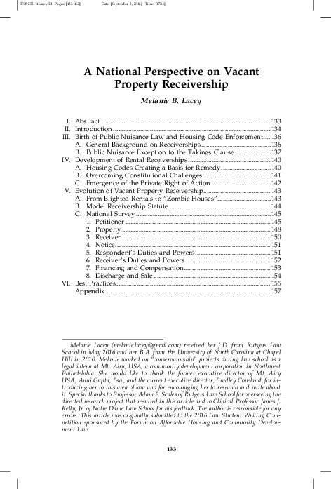 (PDF) A National Perspective on Vacant Property Receivership