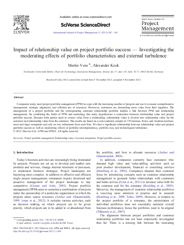 (PDF) Impact of relationship value on project portfolio success ...
