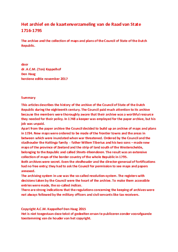 (DOC) Het archief en de kaartenverzameling van de Raad van State 1716 ...