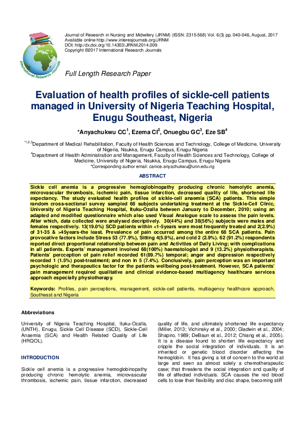 (PDF) Evaluation of health profiles of sickle-cell patients managed in