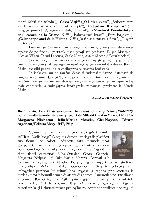 Oana-Maria MITU, Ilie Stricatu, Pe cãrãrile destinului. Romanul unei ...