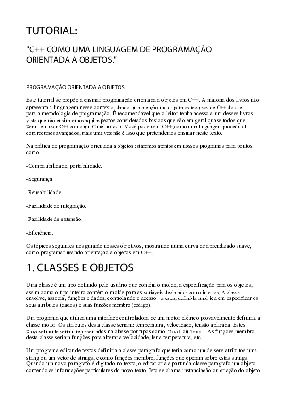 (PDF) "C++ COMO UMA LINGUAGEM DE PROGRAMAÇÃO ORIENTADA A OBJETOS."