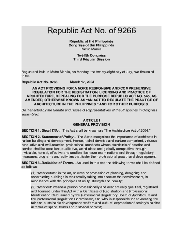 (DOC) Republic Act No 9266