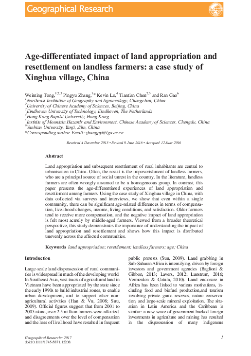(PDF) Geographical Research - Age differentiated impact of land ...