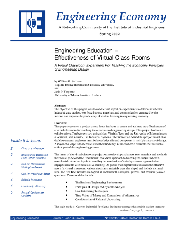 (PDF) Engineering Education – Effectiveness of Virtual Class Rooms 4 ...