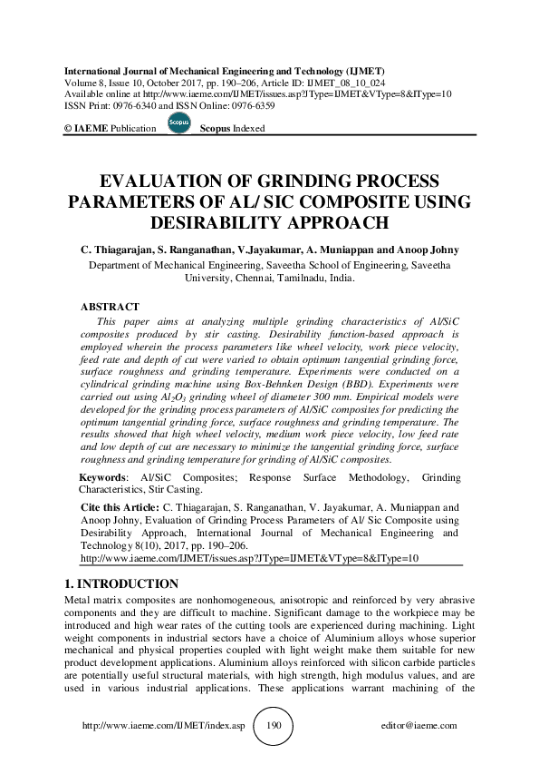 (PDF) EVALUATION OF GRINDING PROCESS PARAMETERS OF AL/ SIC COMPOSITE USING DESIRABILITY APPROACH
