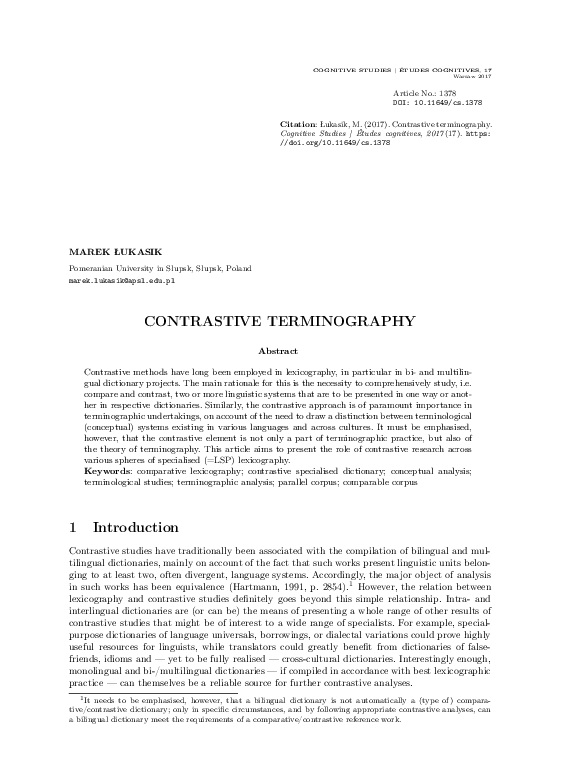 (PDF) Contrastive Terminography