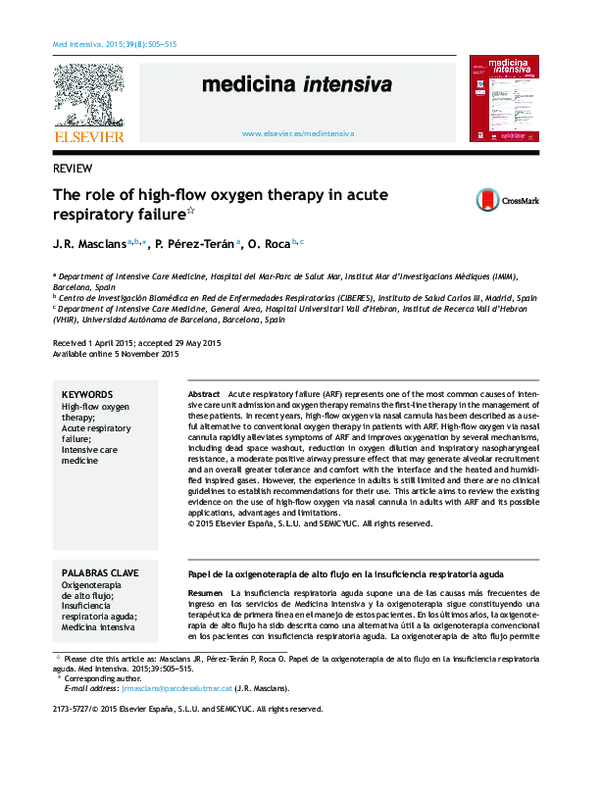 (PDF) The role of high-flow oxygen therapy in acute respiratory failure