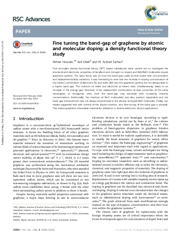 (PDF) Fine tuning the band-gap of graphene by atomic and molecular doping: a density functional ...