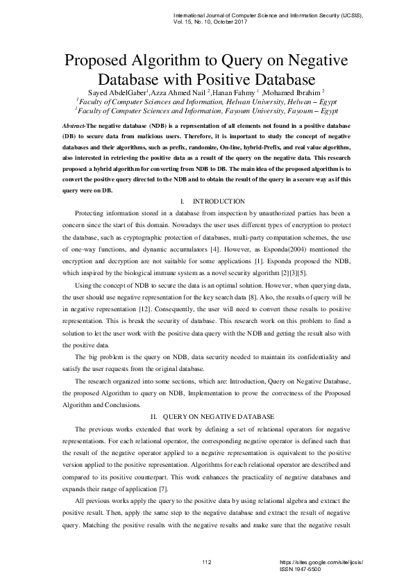 Pdf Proposed Algorithm To Query On Negative Database With Positive Database Journal Of