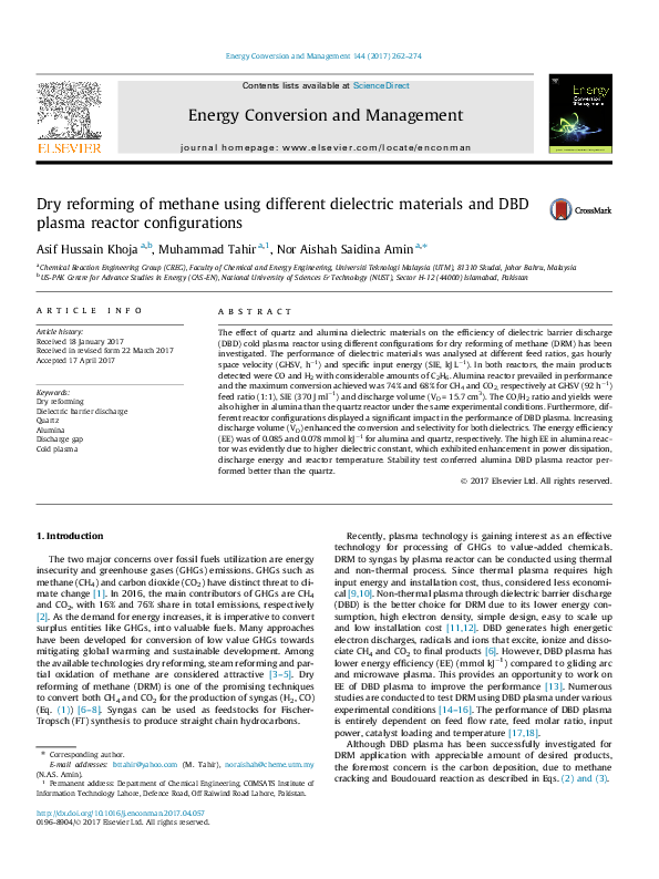 (PDF) Dry reforming of methane using different dielectric materials and ...
