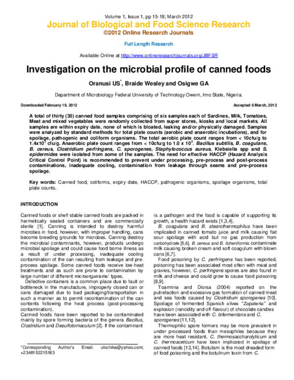 (PDF) Investigation on the microbial profile of canned foods