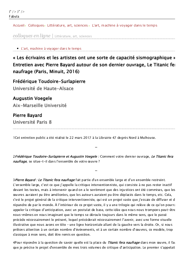 (PDF) « "Les écrivains et les artistes ont une sorte de capacité ...