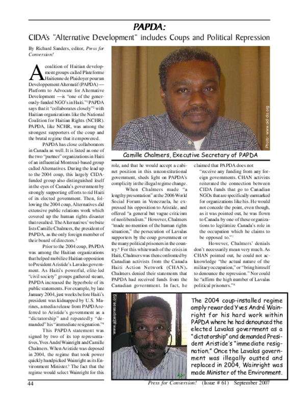 (PDF) PAPDA: CIDA’s "Alternative Development" includes Coups and Repression