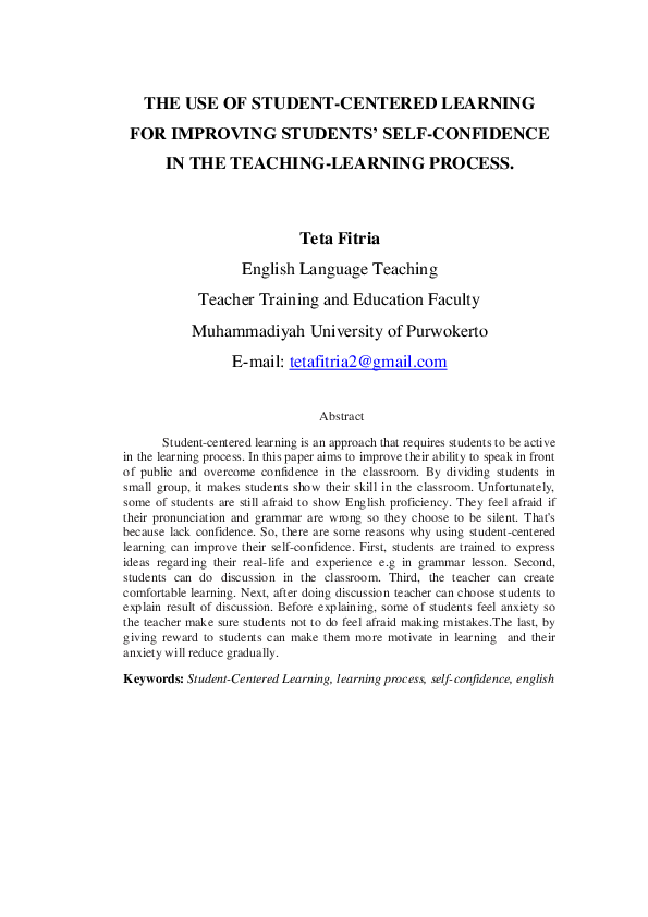 (PDF) THE USE OF STUDENT-CENTERED LEARNING FOR IMPROVING STUDENTS' SELF-CONFIDENCE IN THE ...